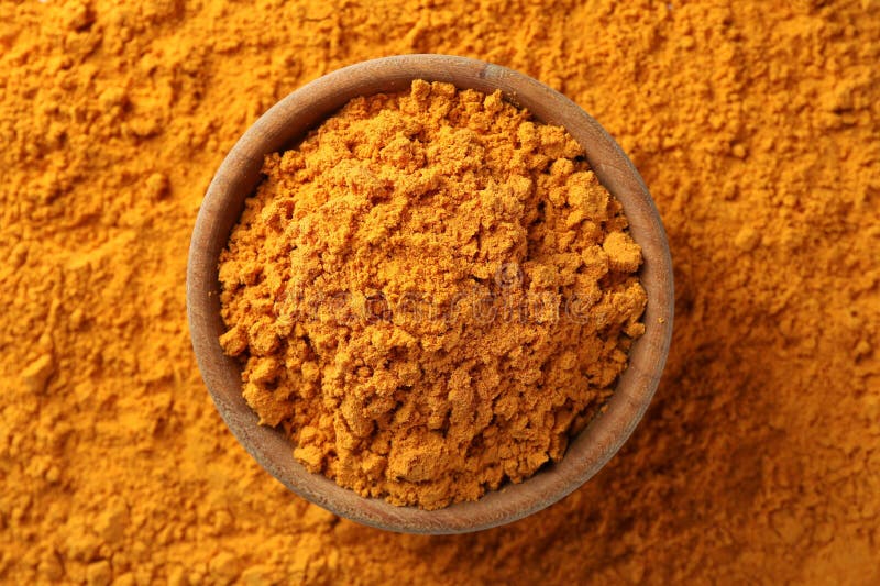 Aromatic Turmeric Powder and Bowl, Top View Stock Image - Image of ...