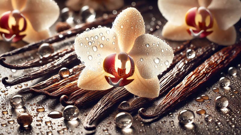 Aromatic Vanilla Pods Laying on a Table Stock Illustration ...