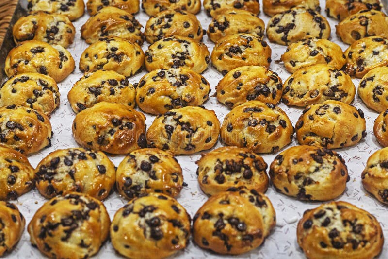 Aromatic Yeast Puff Pastry Buns with Chocolate Chips. Stock Image ...