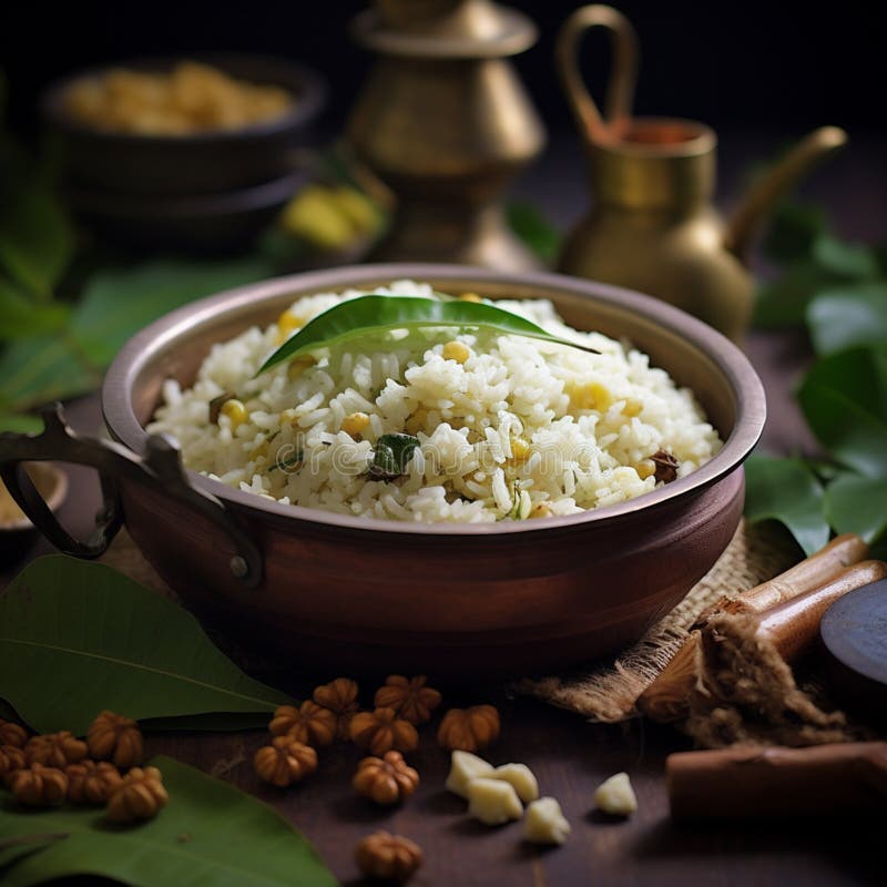 Aromatic Yellow Rice in an Aged Copper Vessel Stock Illustration ...