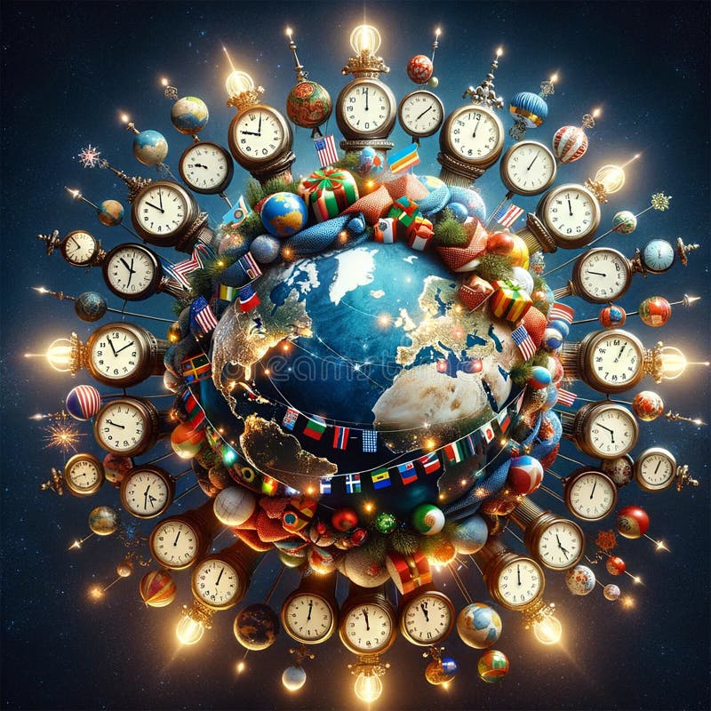 Around the Clock World Tour: Time Zones on Display Stock Illustration ...