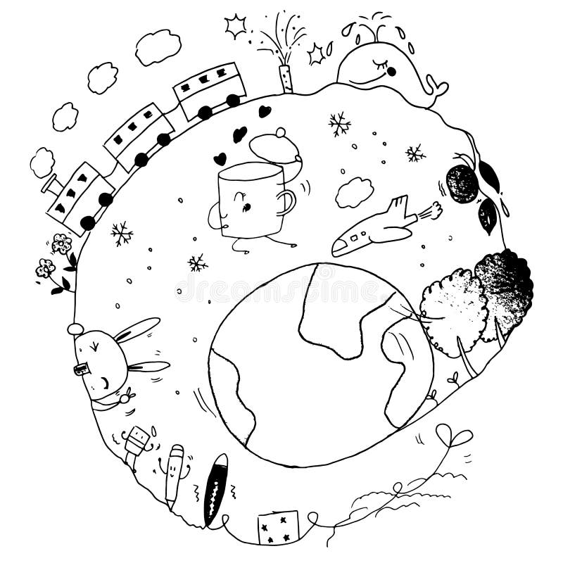 Earth Day Doodles Seamless Pattern Background. Hand Drawn of Earth Day ...