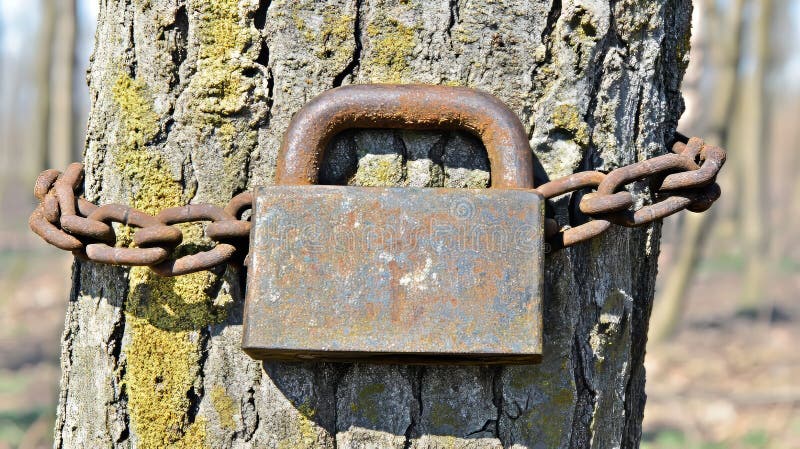 Around a Tree is a Rusty Padlock Secured on a Chain Stock Photo - Image ...