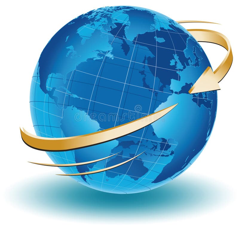 Arrow around World globe stock vector. Illustration of three - 15841867