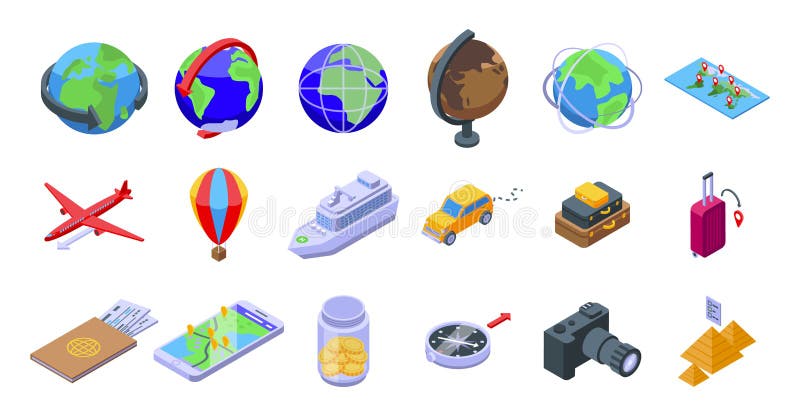 Around the World Icons Set Isometric Vector. World Globe Stock ...