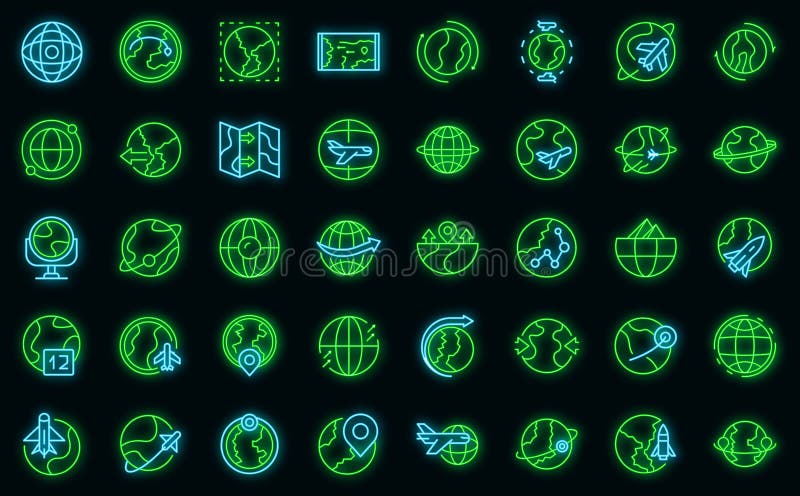 Around the World Icons Set Outline Vector. Globe World Vector Neon ...