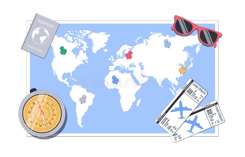 Around the World World Map with Destination Points Stock Illustration ...