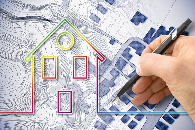 Arquitecto Dibujando Un Edificio Residencial Sobre Un Mapa Catastral ...