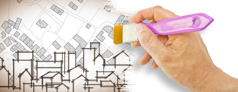 Arquitecto Dibujando Un Edificio Residencial Sobre Un Mapa Catastral ...