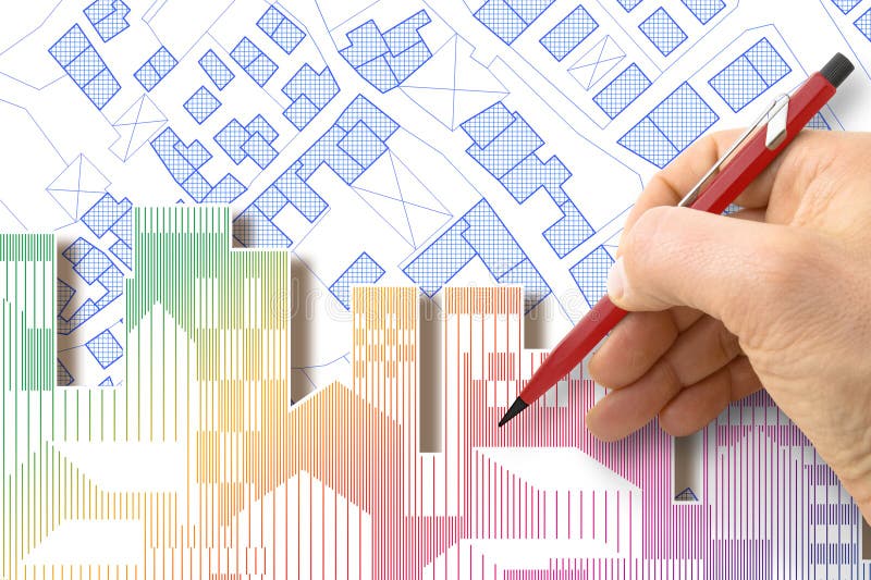 Arquitecto O Ingeniero Dibujando Un Edificio Residencial Sobre Un Mapa ...