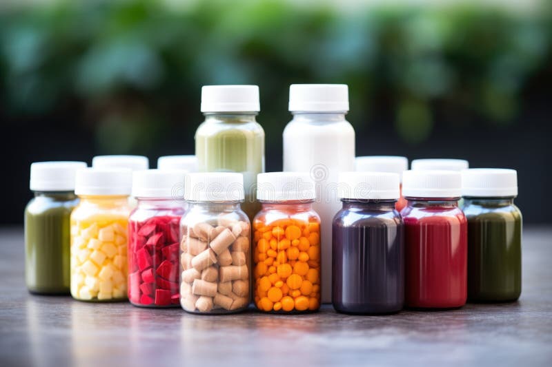 Arrange of Bioactive Compounds Supplements in Bottles Stock Image ...