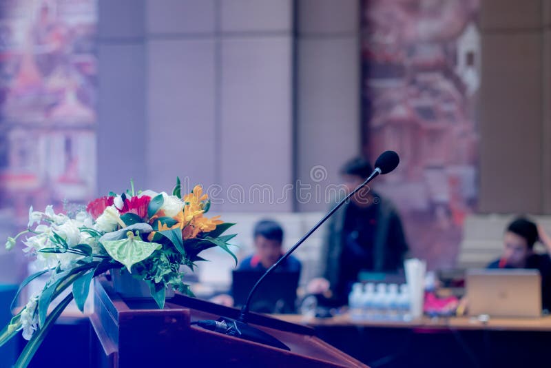 Arrange a Bouquet of Flowers on the Podium with Microphone Stock Photo ...