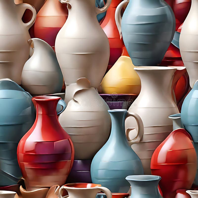 Arrange Colorful Ceramic Vase Seamless Pattern on White Background ...