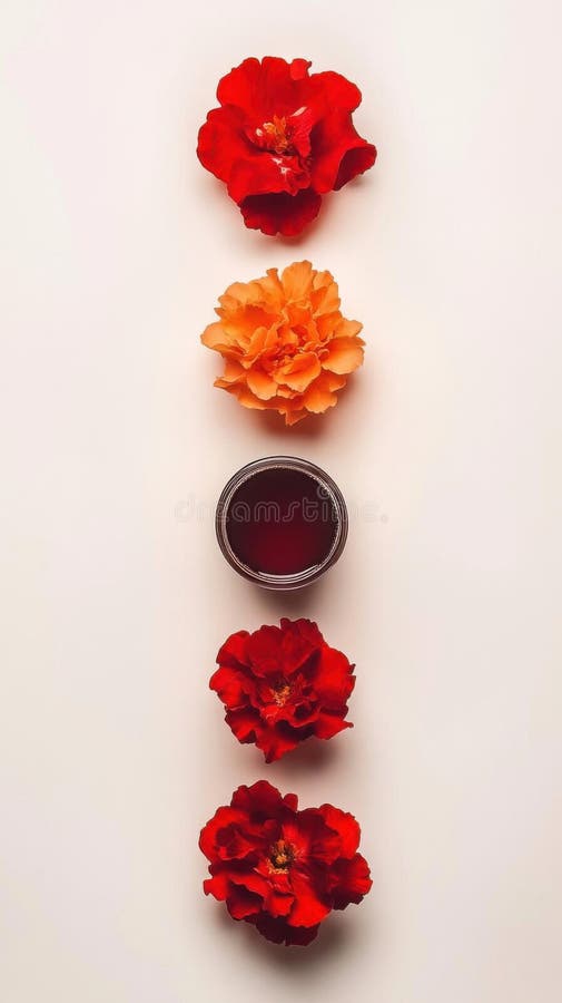 Arrange Flowers Around Drink, Capture Visual Harmony in Natural Color ...