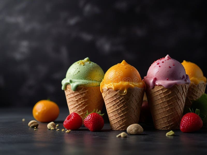 Various of Ice Cream Flavor in Cones . Stock Illustration ...