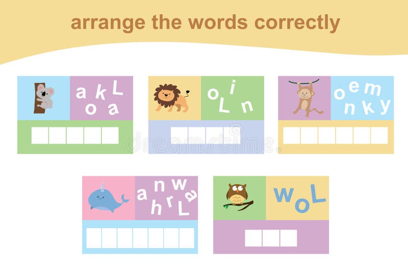 Arrange the Words Correctly Worksheet Stock Vector - Illustration of ...