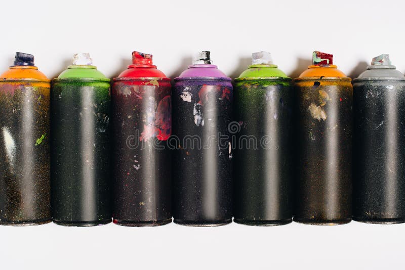 Arranged Colorful Spray Paint in Cans Isolated on White Stock Photo ...