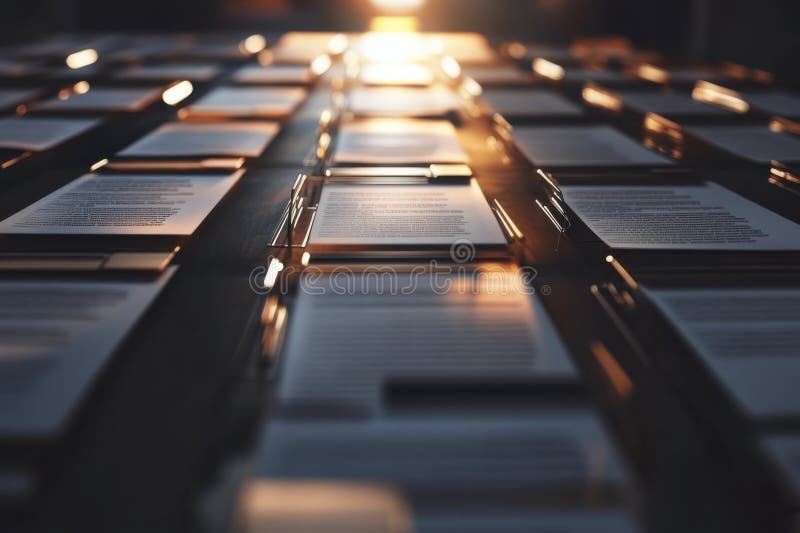 Arranged Documents in Grid Pattern with Warm Illumination for Visually ...