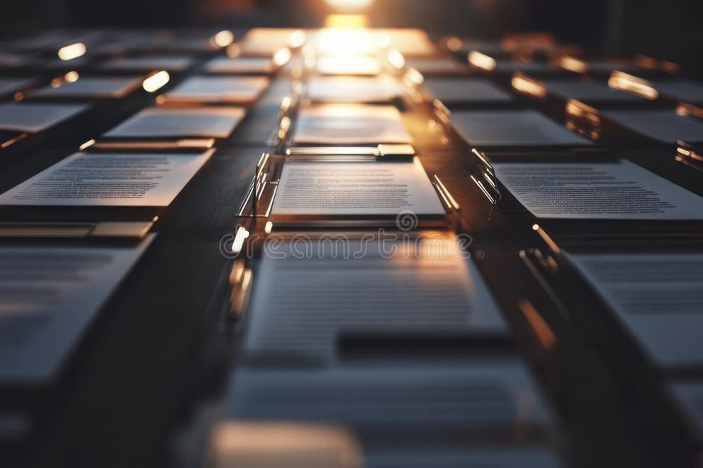 Arranged Documents in Grid Pattern with Warm Illumination for Visually ...