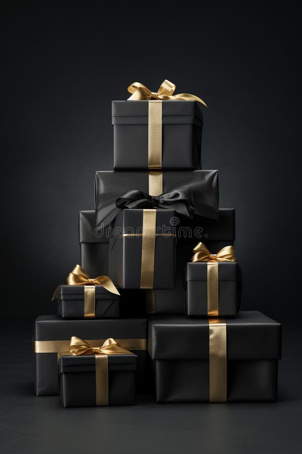 Arranged Gifts Boxes Wrapped in Black Paper Black Friday Stock ...