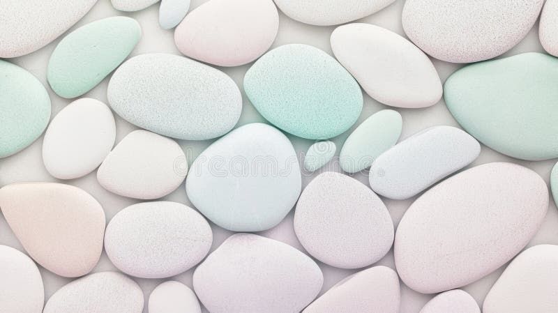 Arranged Oval Pebbles with Chalky Texture on White Background in Pastel ...