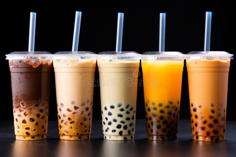 Arranged in a Row Variety of Bubble Tea Flavors in Different Colors and ...