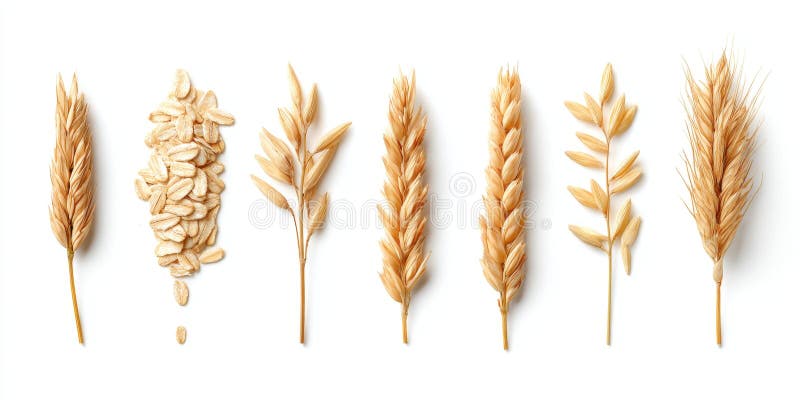 Arranged Rows of Raw Wheat and Oats Grains on a Clean White Surface ...