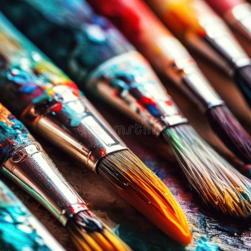 Arranged Used Paint Brushes,watercolor Painting Tool.generative AI ...