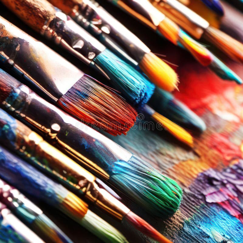 Arranged Used Paint Brushes,watercolor Painting Tool.generative AI ...