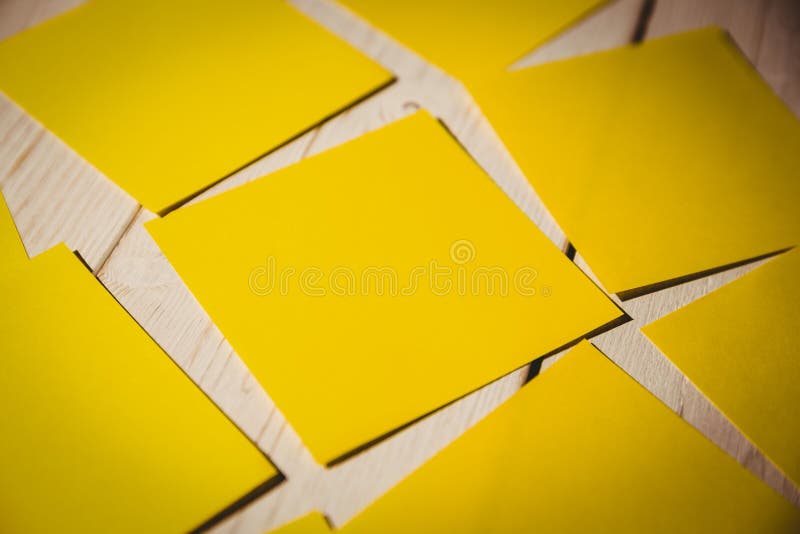 Arranged Yellow Papers on Wooden Floor Stock Image - Image of ...