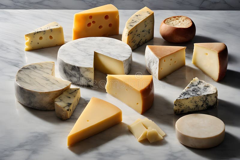 An Arrangement of Artisanal Cheese on a Marble Surface Stock ...