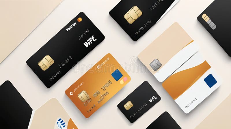 Arrangement of Assorted Bank Cards on a Cream Background Stock ...