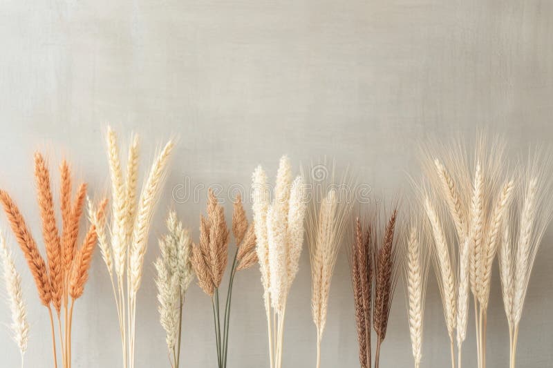 Arrangement of Assorted Wheat Varieties Against a Soft Textured ...