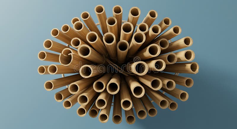 Arrangement of Bamboo Sticks Against Blue Background Creates a Modern ...