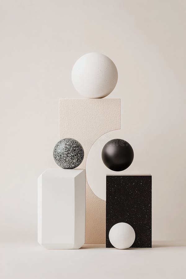 An Arrangement of Black and White Geometric Shapes Forms an Abstract Display Emphasizing ...