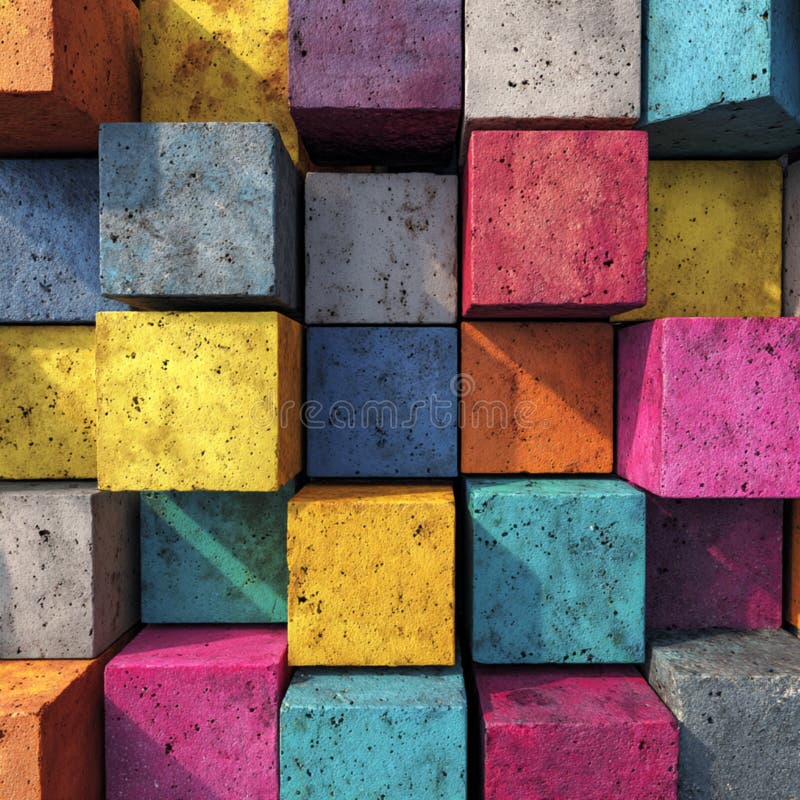 Arrangement of Colorful Concrete Cubes Stacked in a Close Pattern Stock ...