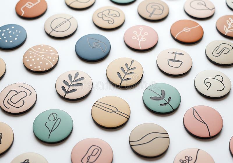 Arrangement of Colorful Round Objects with Minimalist Designs on White ...