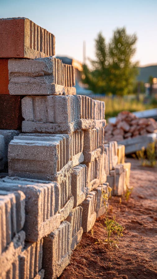 Arrangement of Concrete Bricks Ready for Construction Project in the ...