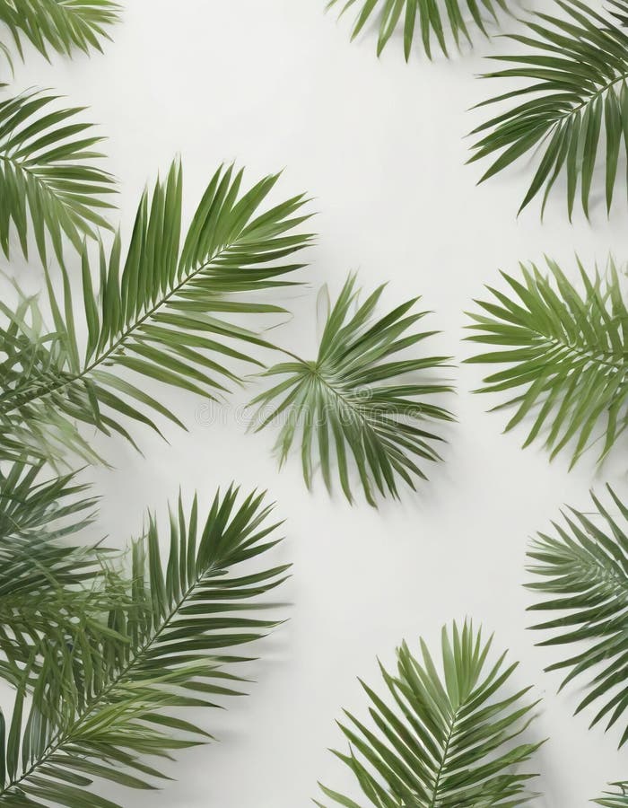Arrangement of Delicate Palm Fronds Scattered on a Pristine White ...