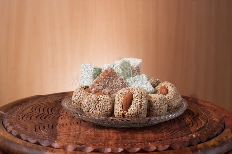 Arrangement of Fig and Turkish Delight Stock Photo - Image of almond ...