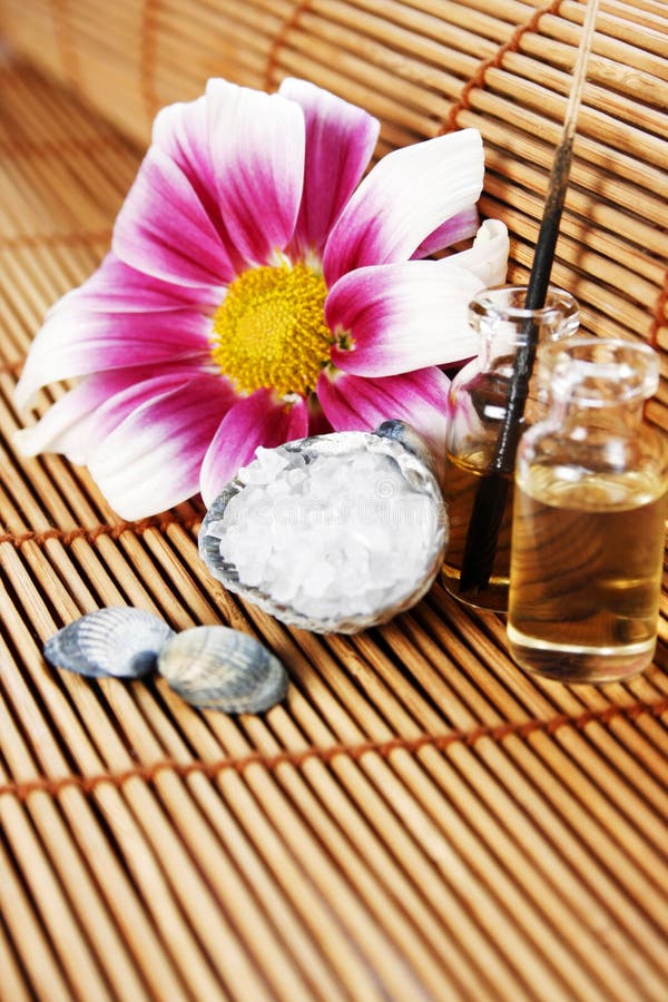 Arrangement with Flower, Sea Salt and Oils Stock Image - Image of ...