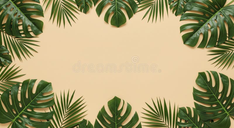 Arrangement of Green Tropical Leaves Framing a Pastel Background Space ...
