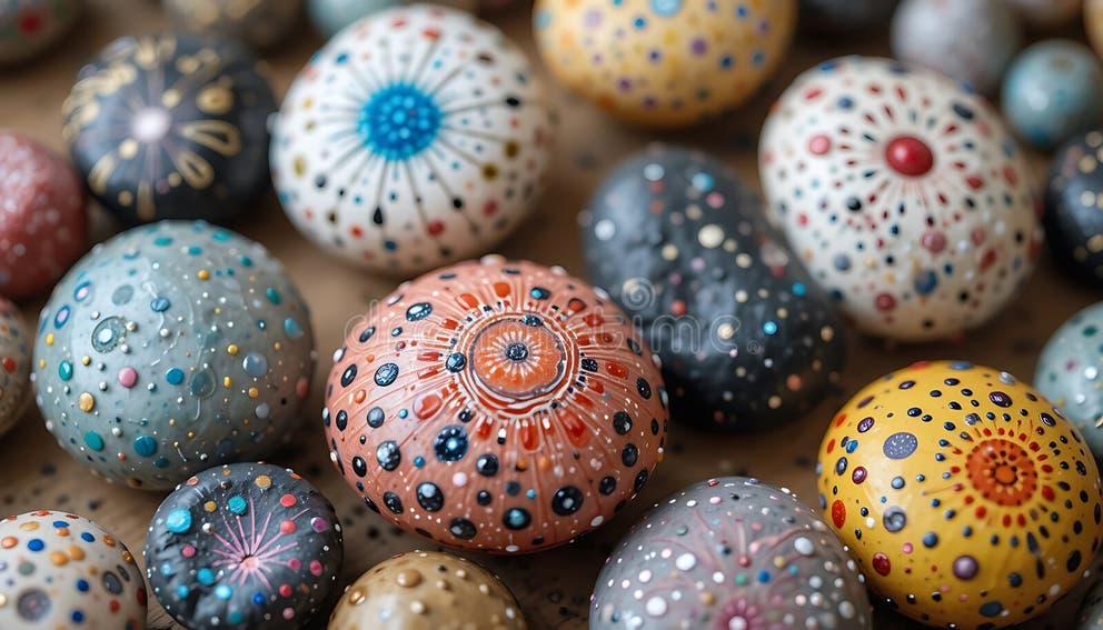 Arrangement of Painted Round Objects with Dot Patterns for Creative ...