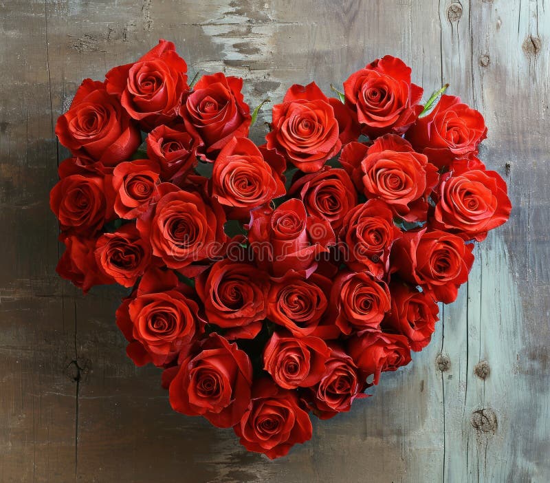 An Arrangement of Red Roses in a Heart Shape Stock Photo - Image of ...