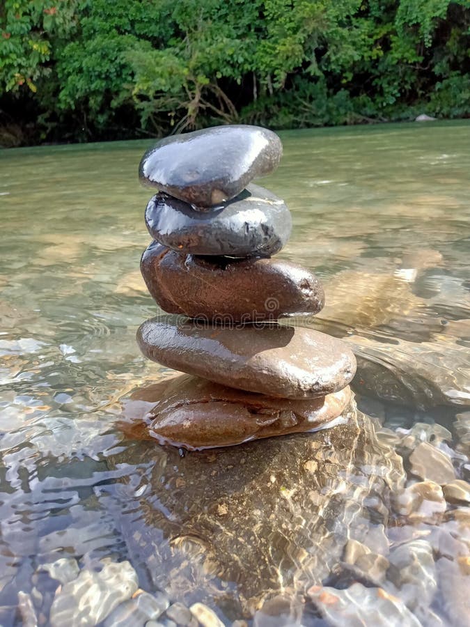 Arrangement of River Stones at the Edge of the Forest Stock Photo ...