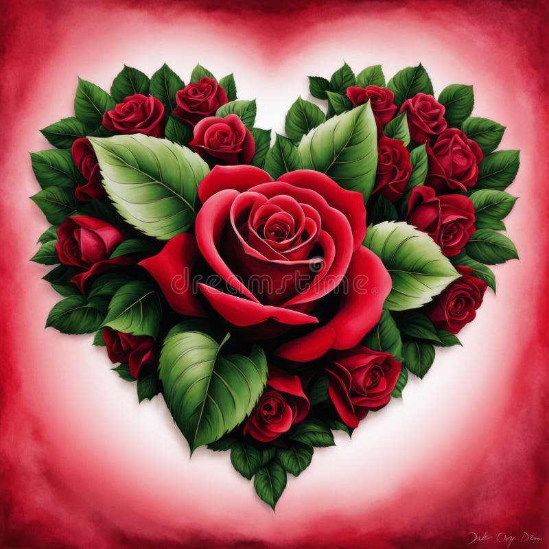 An Arrangement of Roses in the Shape of a Heart Stock Illustration ...