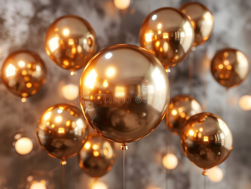Arrangement of Shimmering Golden Balloons in Dramatic Chiaroscuro ...