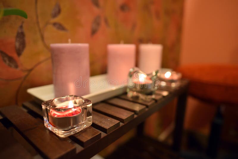 Arrangement for Spa with Candle Lights Stock Image - Image of dark ...