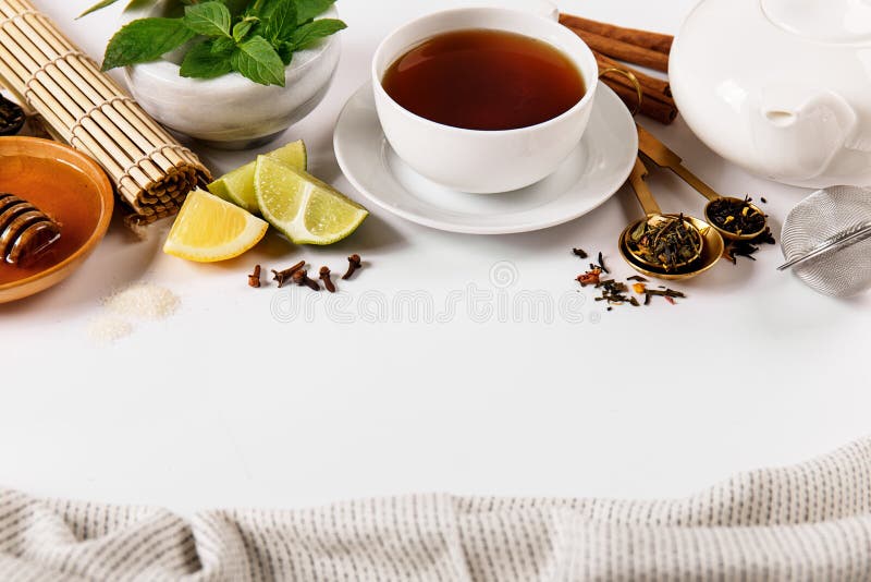 Arrangement of Tea Set and Condiments Stock Photo - Image of fragrant ...