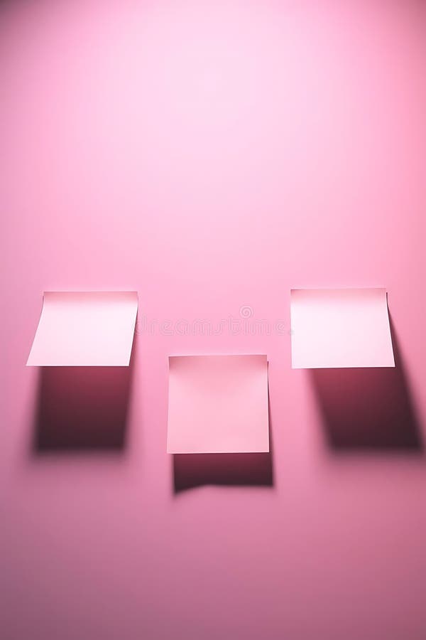 Arrangement of Three Pink Adhesive Notes on Matching Background Color ...